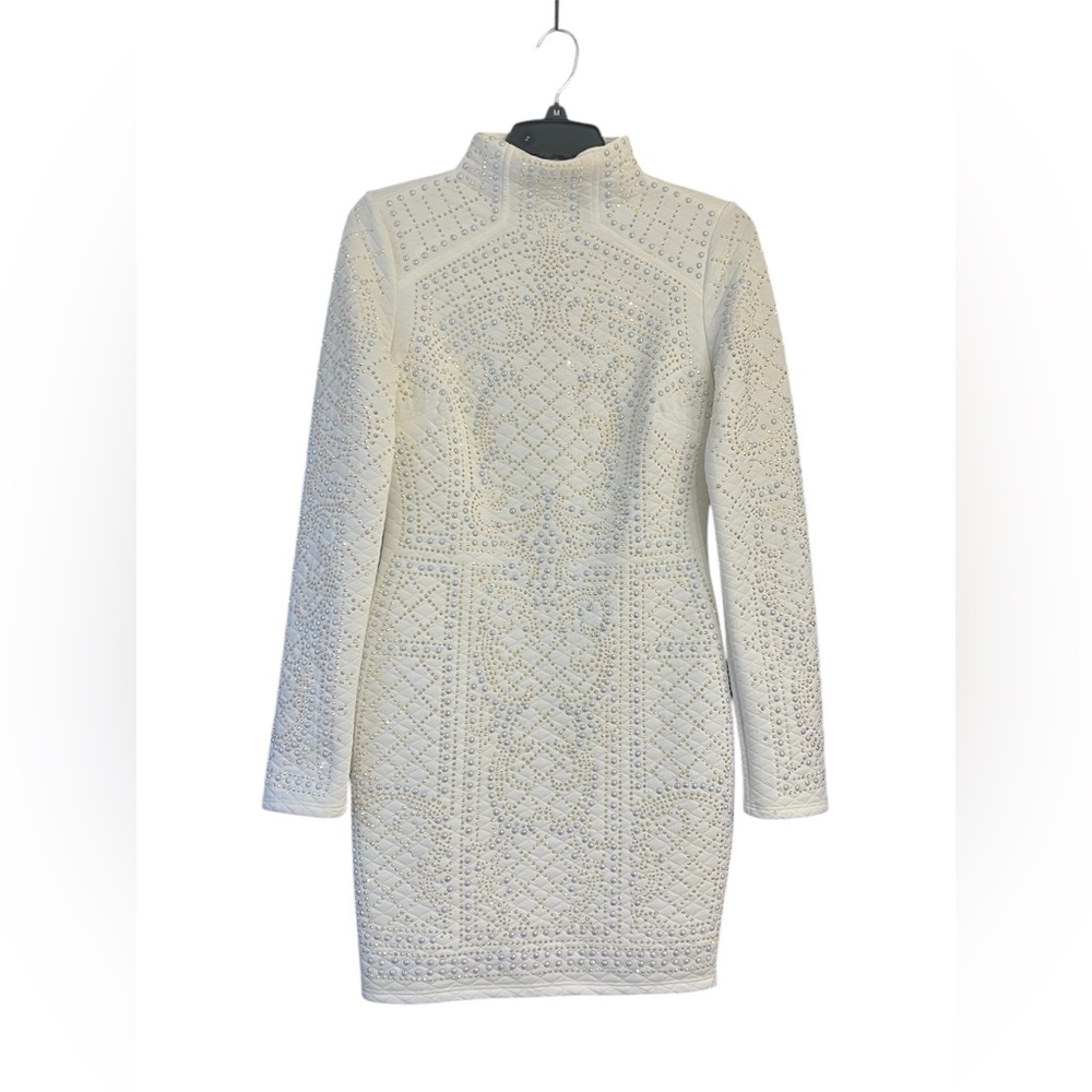 Women’s Iridescent Quilted Mock Neck Winter White Mid… - Gem